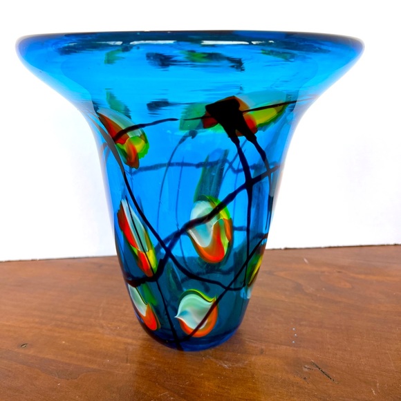 Accents | Art Glass Vase Large Multi Color Flower Petals Abstract Glass ...